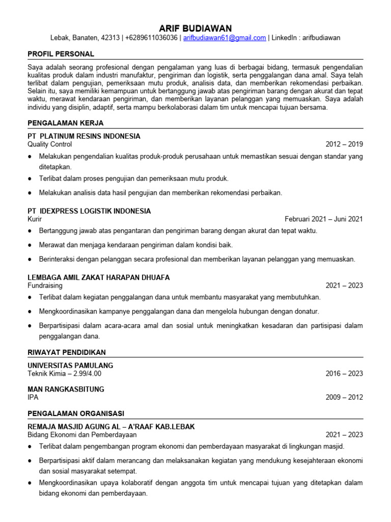 CV ARIF BUDIAWAN new | PDF