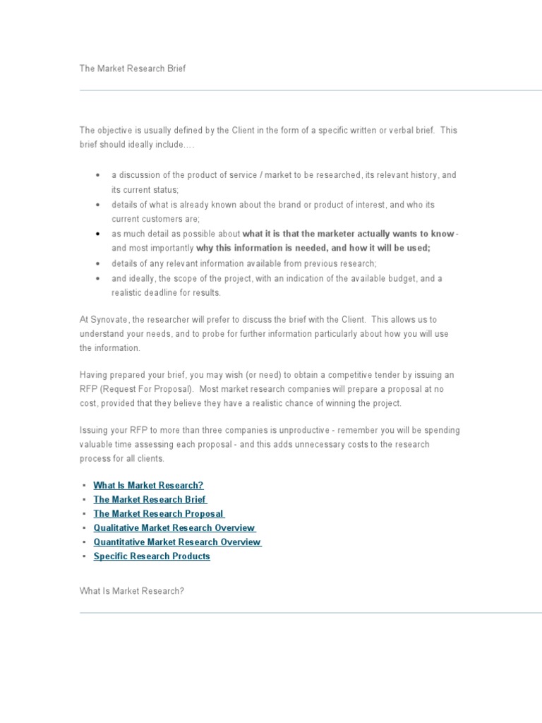 The Market Research Brief | PDF | Focus Group | Marketing Research