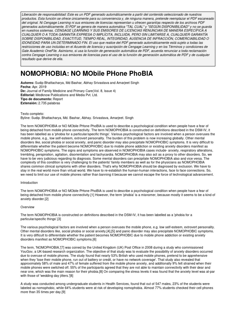 NOMOPHOBIA NO MObile PHone Pho | PDF