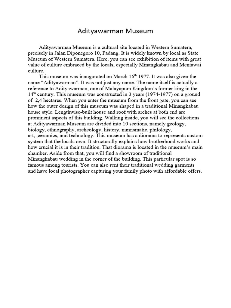 Adityawarman Museum Overview | PDF | Art