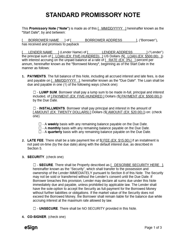 Standard Promissory Note Template | Download Free PDF | Interest | Loans