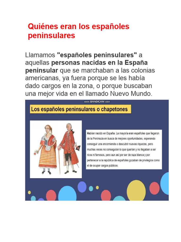 Quiénes Eran Los Españoles Peninsulares | PDF | Historia