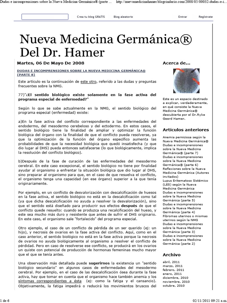 DUDAS E INCOMPRENSIONES SOBRE LA NUEVA MEDICINA GERMÁNICA Nueva Medicina Germánica® Del Dr ...
