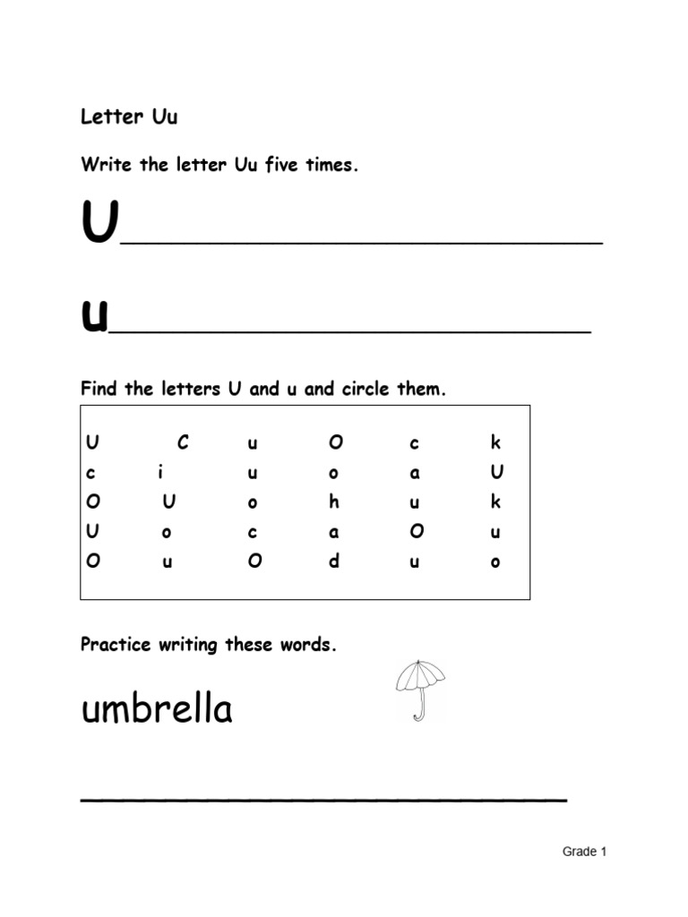 Grade 1 - Letter Uu | PDF | Foreign Language Studies | Home & Garden