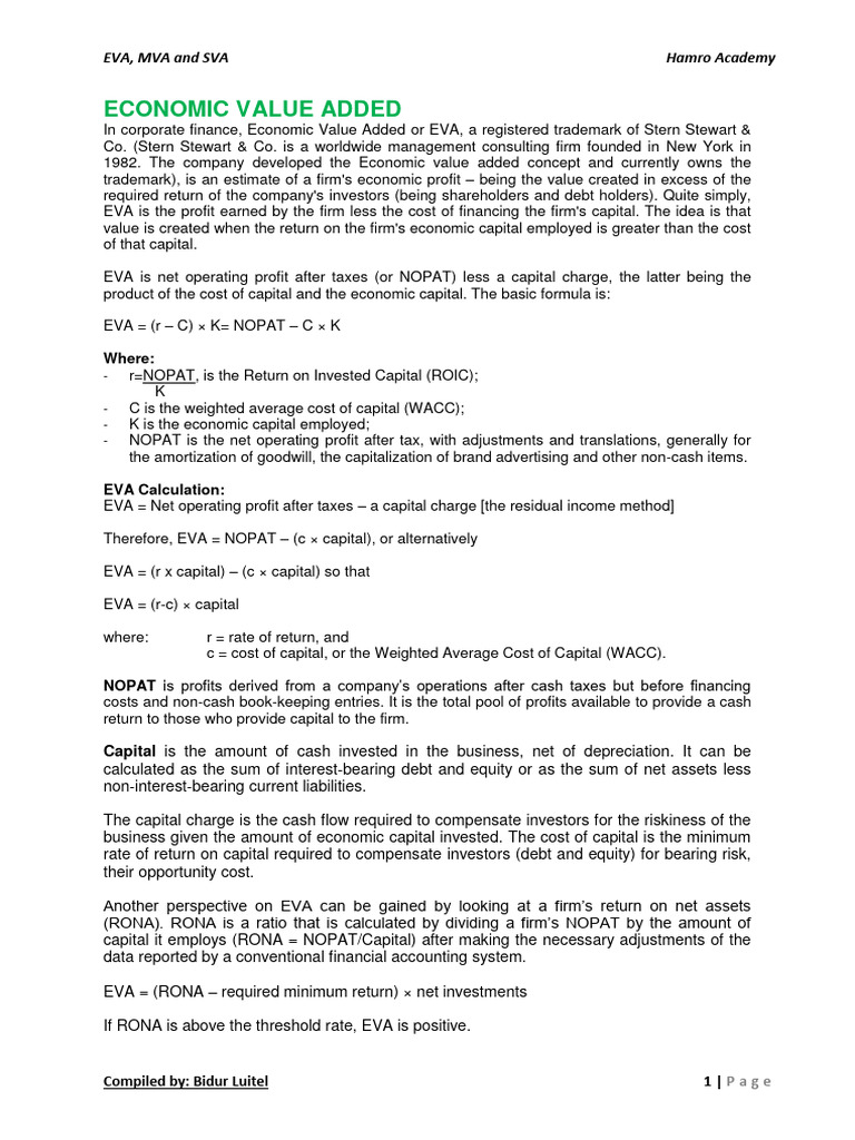 EVA, MVA and SVA Printable | PDF | Cost Of Capital | Beta (Finance)
