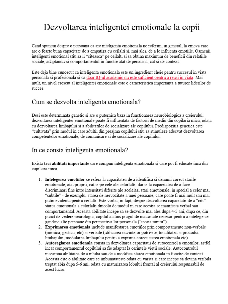 Dezvoltarea Inteligentei Emotionale La Copii | PDF Dezvoltarea Inteligentei Emotionale La Copii | PDF
