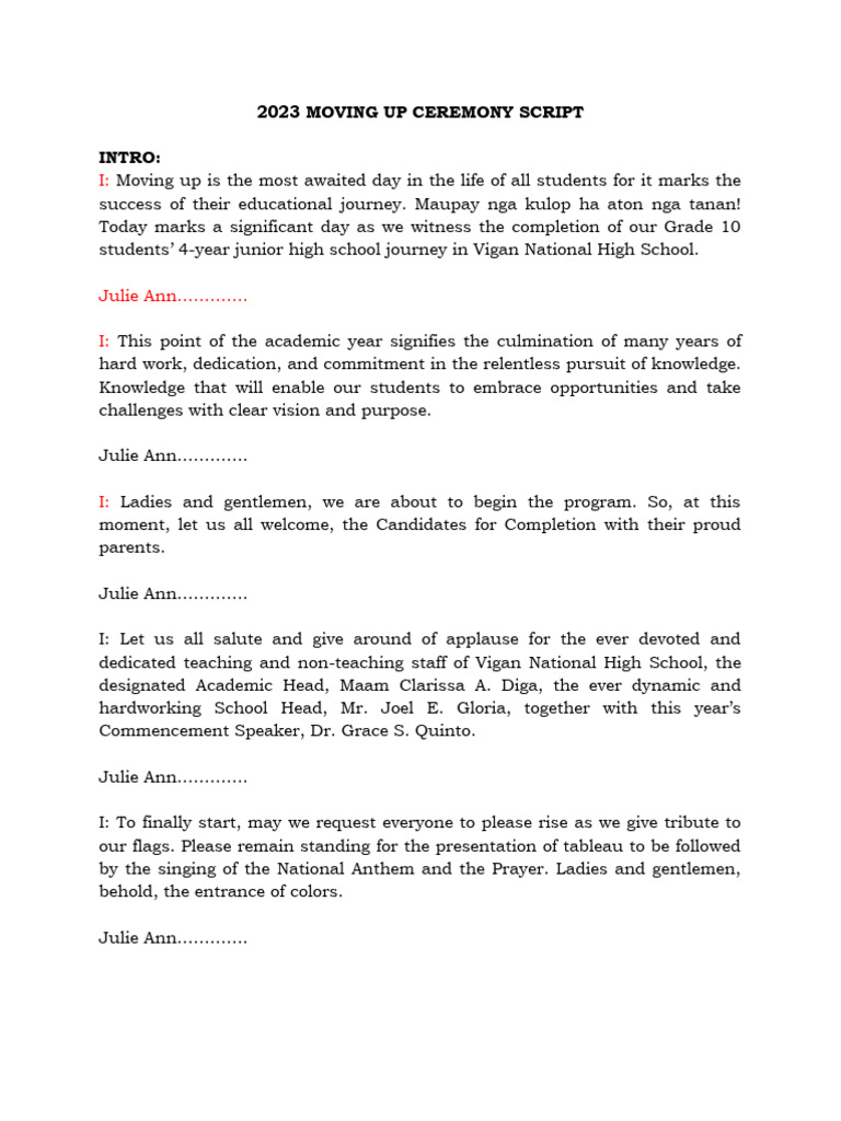 2023 Moving Up Ceremony Script | PDF | Art