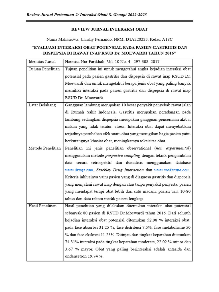 REVIEW JURNAL Interaksi Obat | PDF