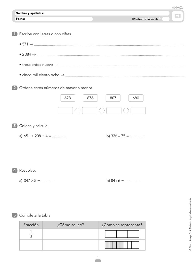 inicial mates 4PRIMARIA | PDF
