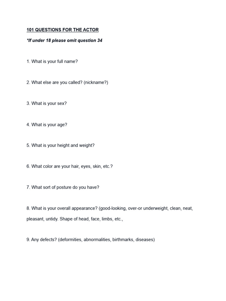 101 Questions For Actors | PDF