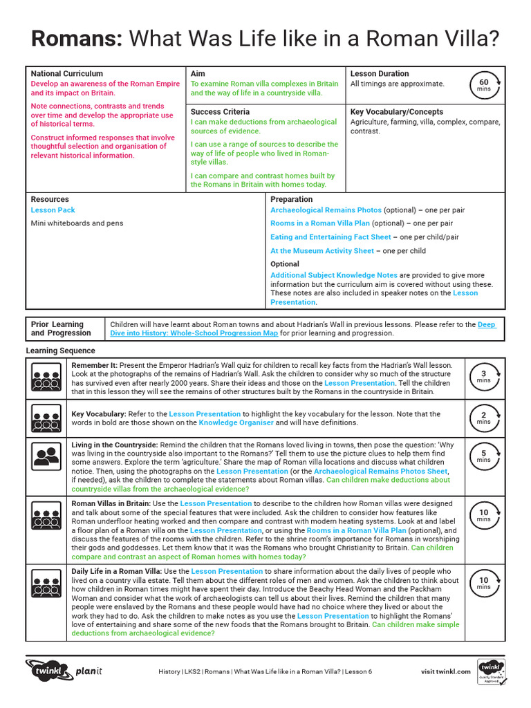 Lesson Plan - What Was Life Like in A Roman Villa | PDF