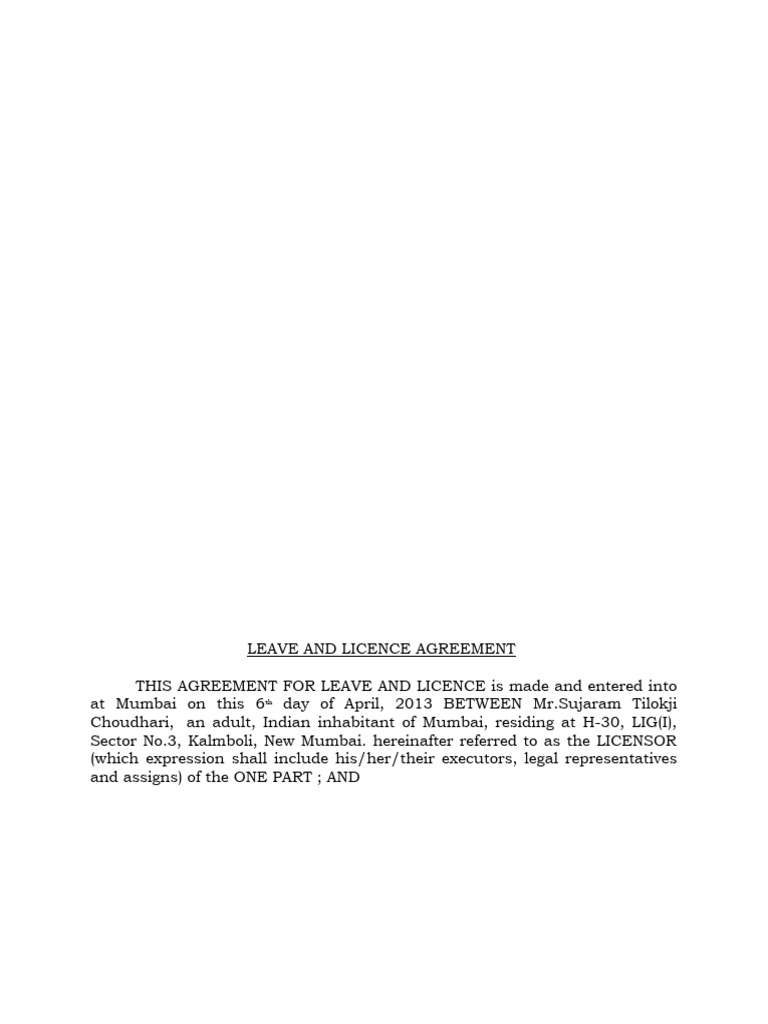 Leave & License Agreement | PDF | License | Law And Economics