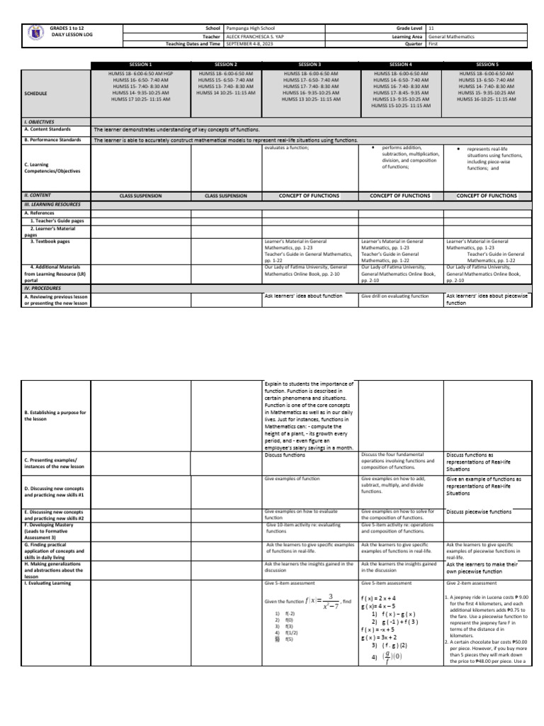 Session 1 Session 2 Session 3 Session 4 Session 5: I. Objectives | PDF