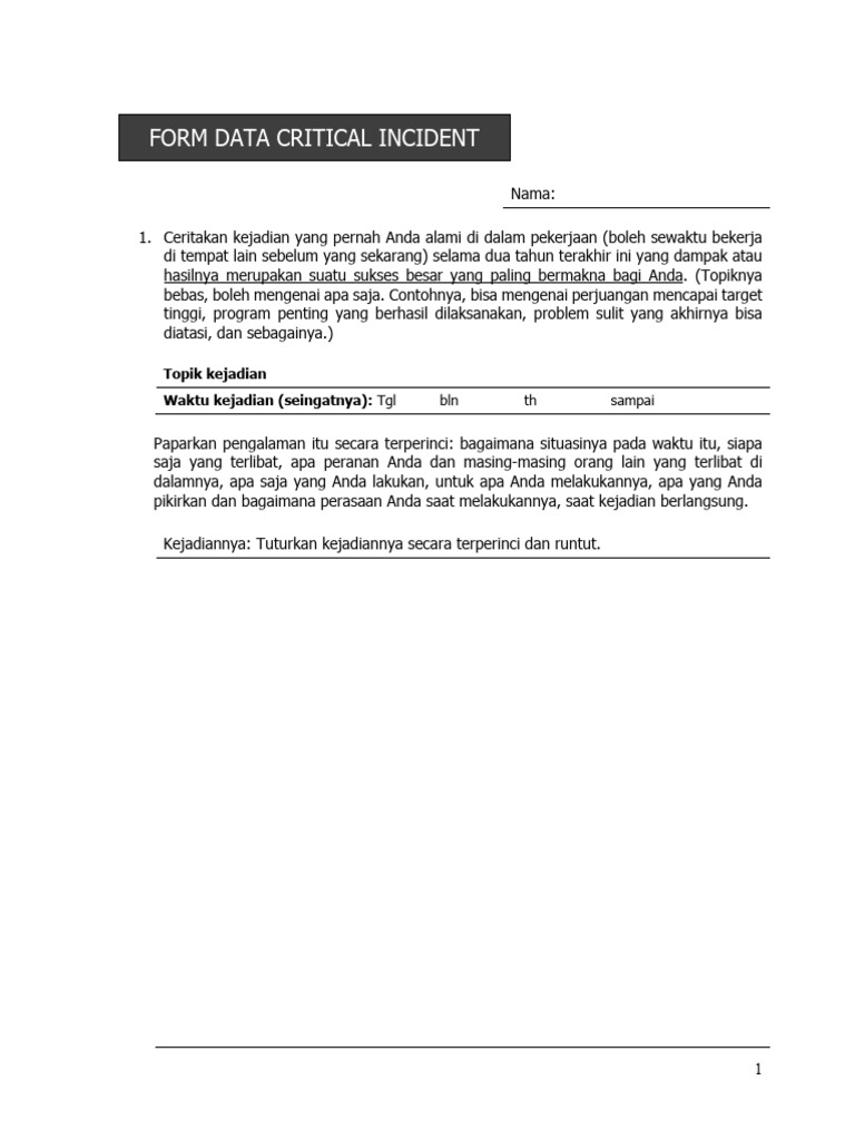 Form Data Critical Incident | PDF