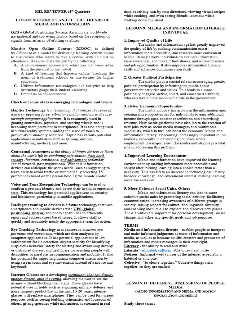 Mil Reviewer 4TH Quarter | PDF | Sound | Computer Data Storage