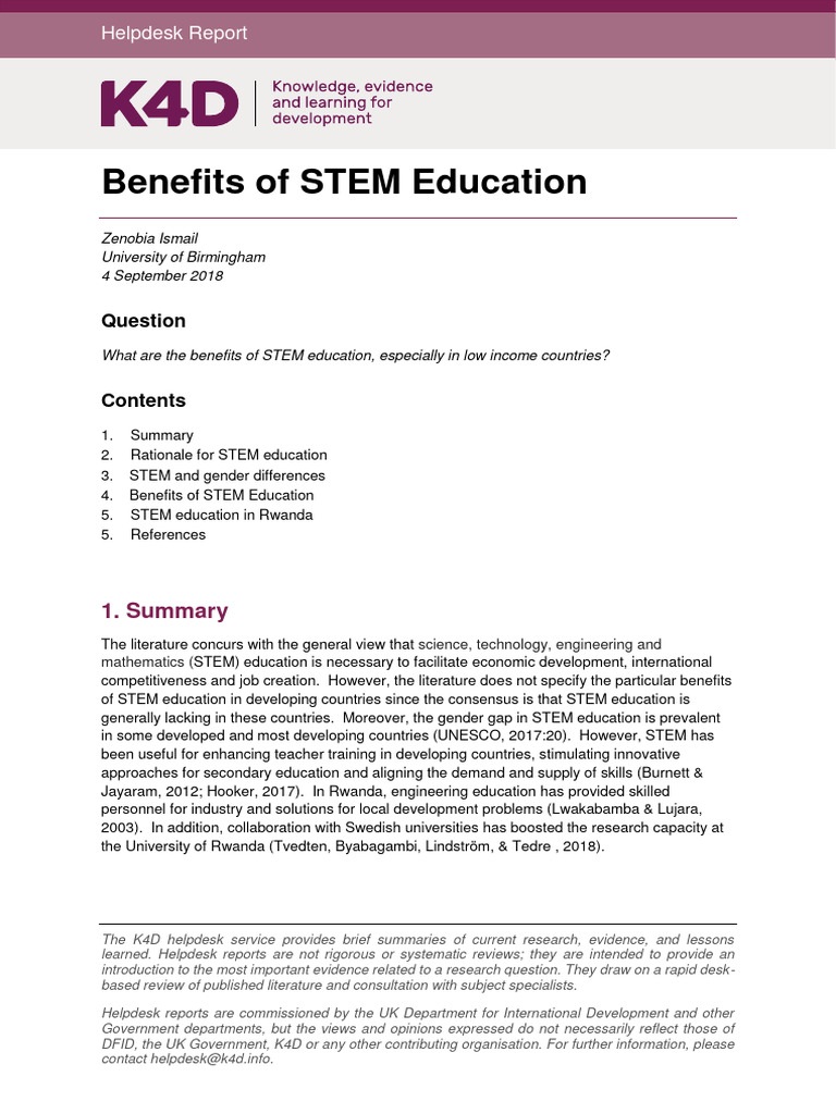 Benefits of STEM Education | PDF | Science, Technology, Engineering ...