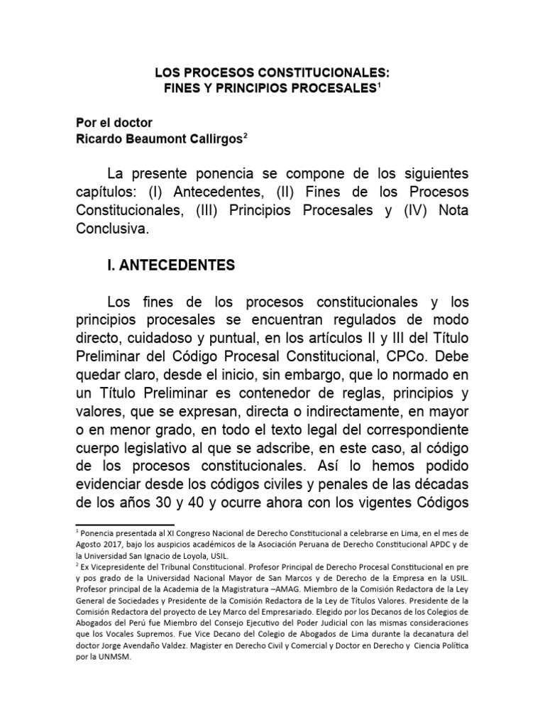 Procesos Constitucionales Fines Y Principios Procesales Pdf Ley