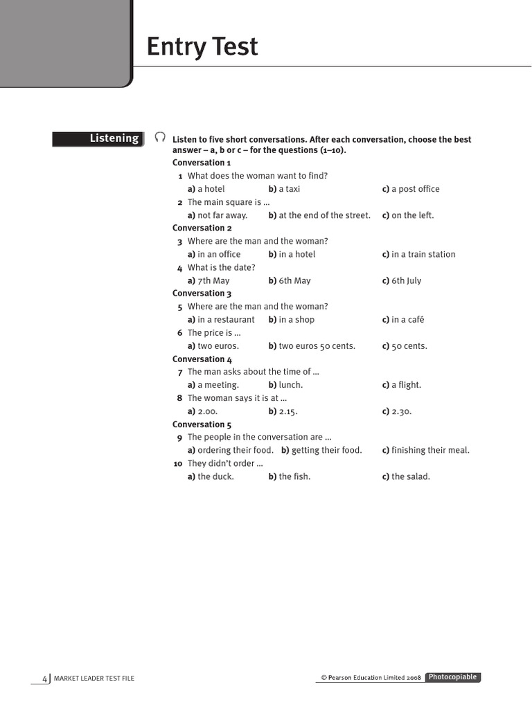 New Market Leader Elementary Entry - Test | PDF