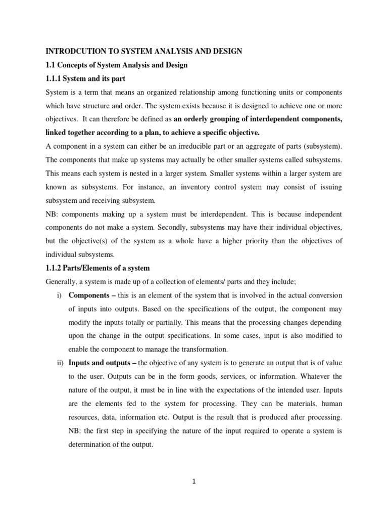 INTRODUCTION TO SYSTEM ANALYSIS AND DESIGN - Topic 1 | PDF | System ...