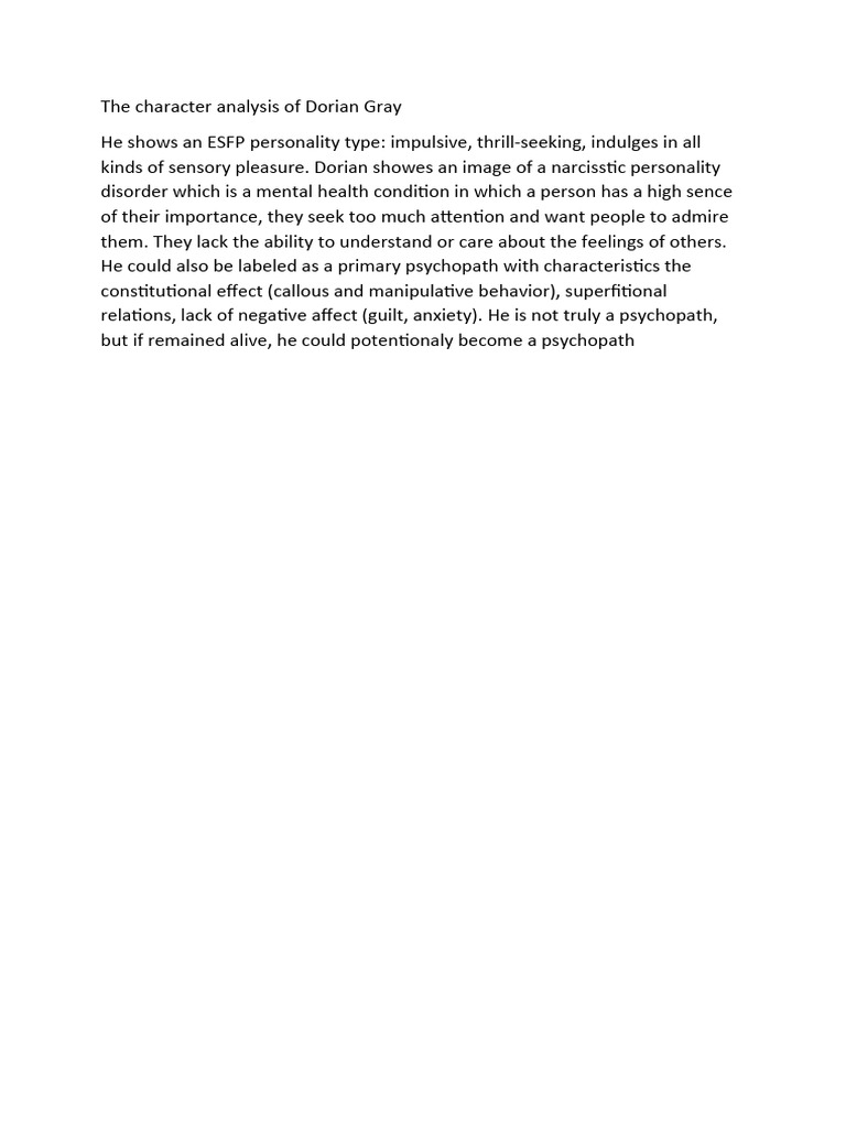 The Character Analysis of Dorian Gray | PDF