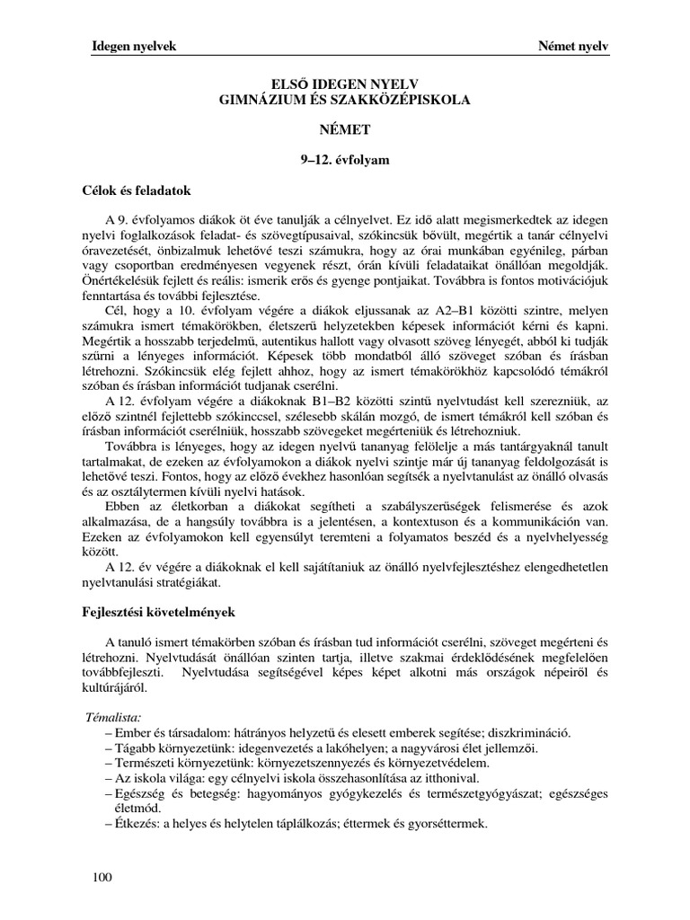 Idegen Nyelv (Német) Kritériumok | PDF