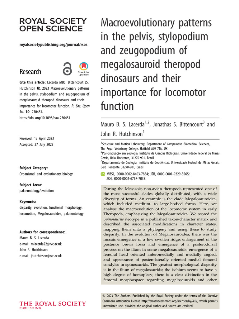 Macroevolutionary Patterns in The Pelvis Stylopodi | PDF