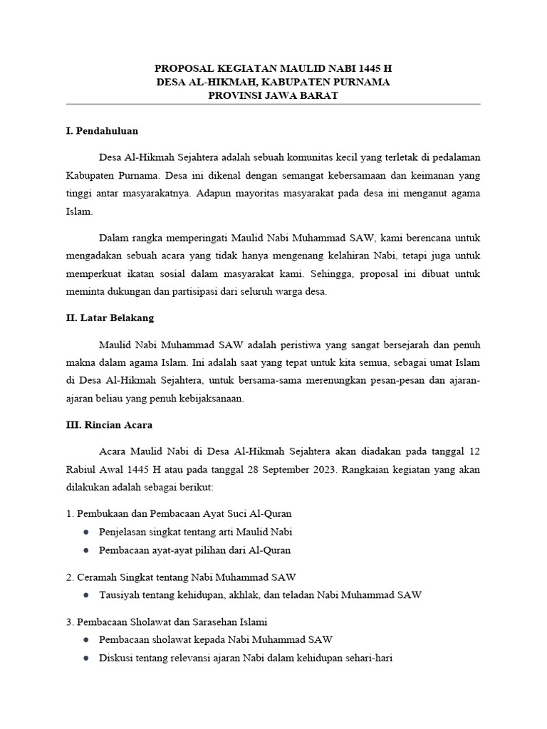 Proposal Maulid Nabi 1445 H Desa Al-Hikmah | PDF
