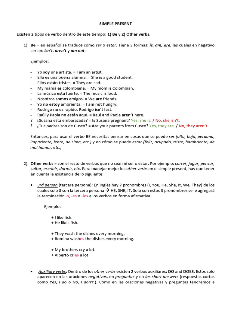 Reglas del Presente Simple en Inglés | PDF