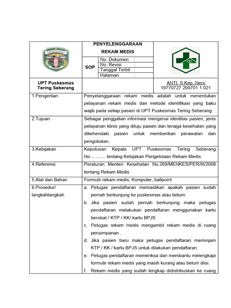 Sop Penyelenggaraan Rekam Medis | PDF | Kesehatan Holistik | Sains & Matematika