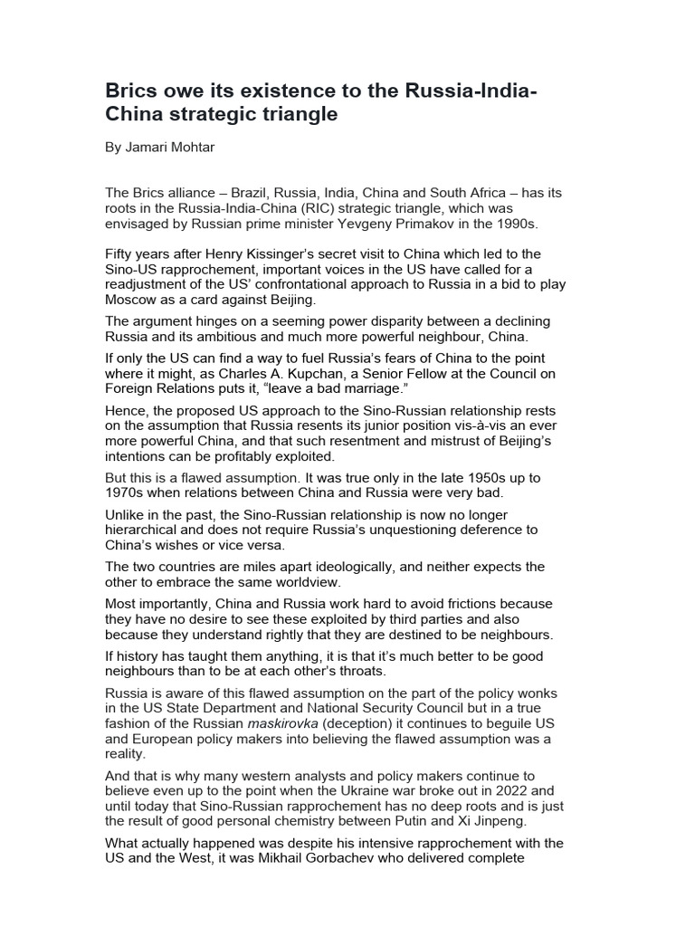 Brics: The RIC Strategic Triangle | PDF | World Politics | Vladimir Putin