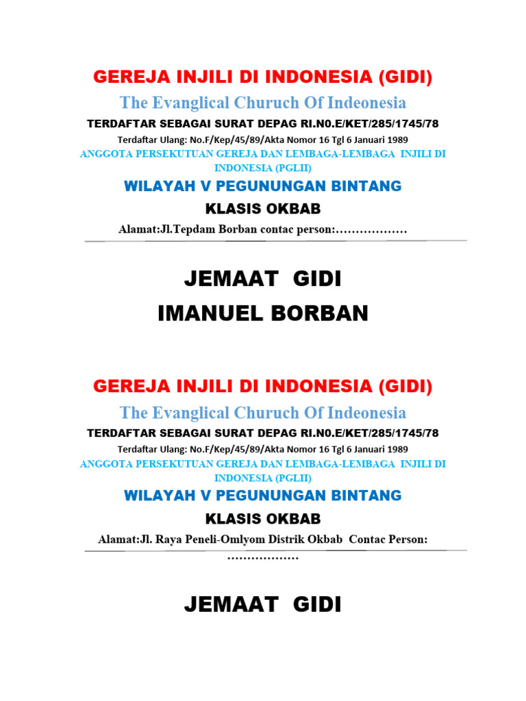 GIDI Wilayah V Pegunungan Bintang | PDF