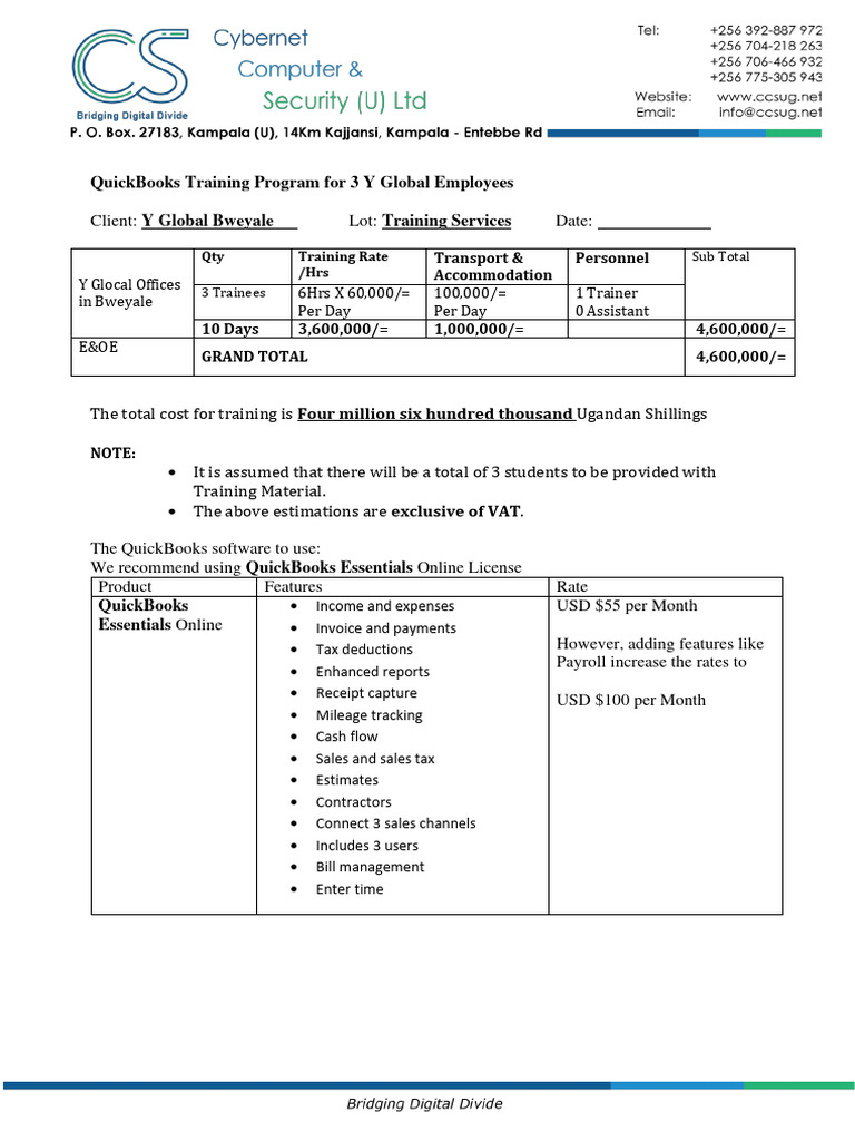 QuickBooks Training Proposal | PDF