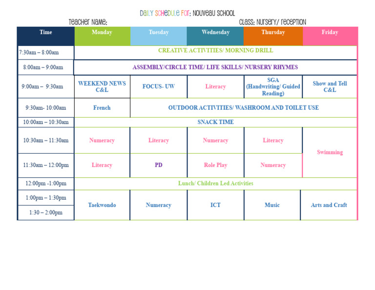 Timetable For Playschool | PDF