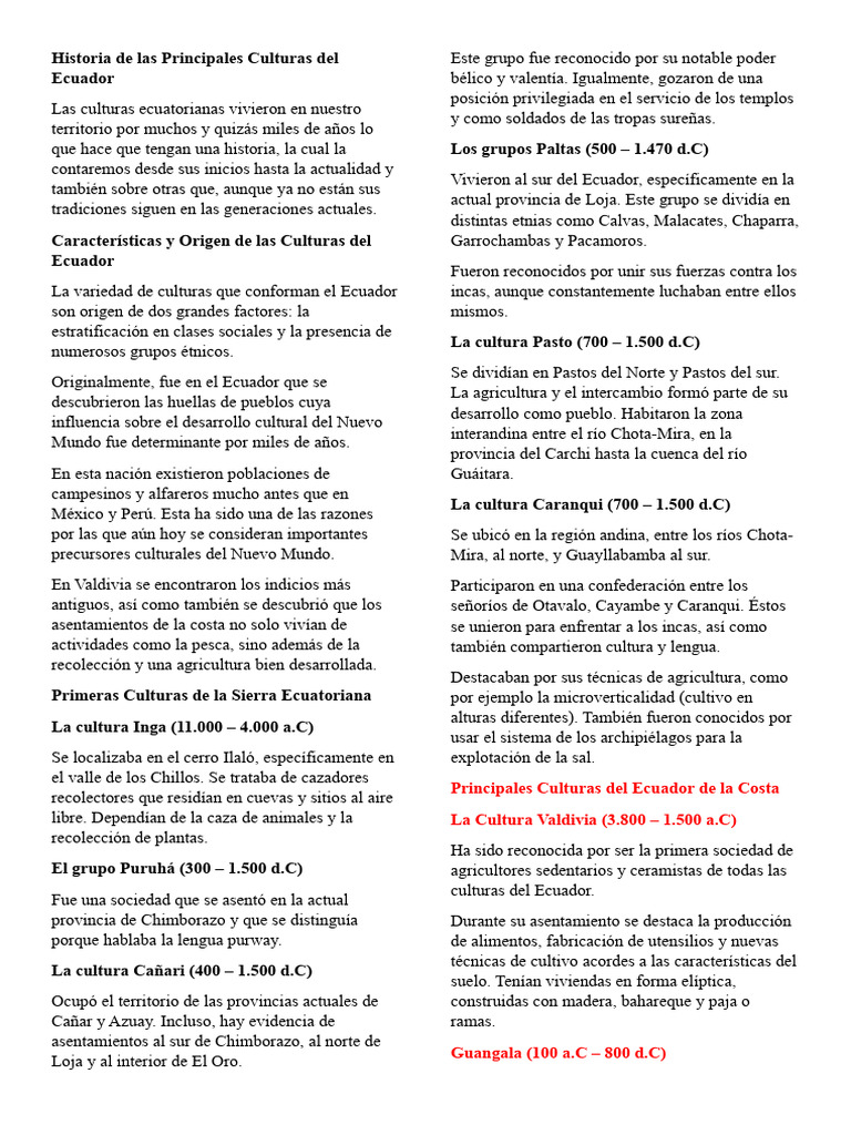Historia de Las Principales Culturas Del Ecuador | PDF