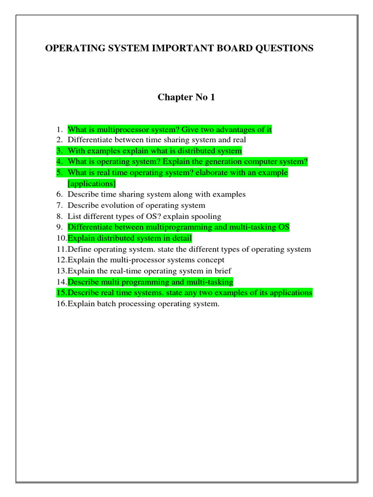 Operating System Important Board Questions | PDF