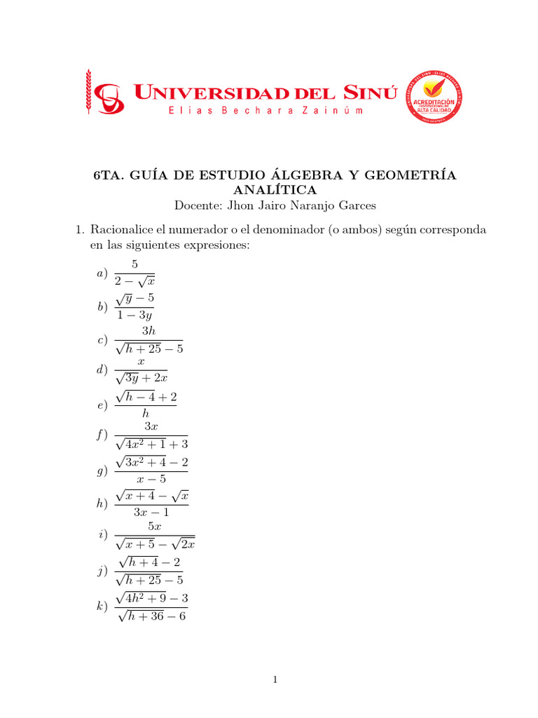 Guía de Ejercicios 6 Alg | PDF