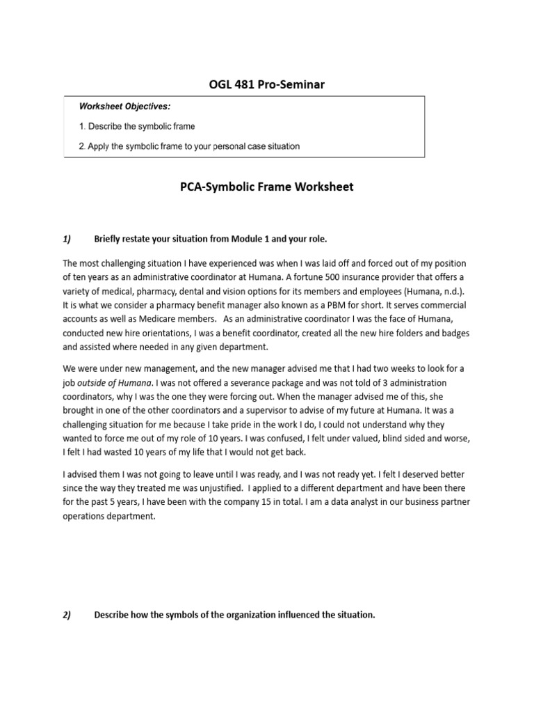 Ogl 481 Pro-Seminar I Pca-Symbolic Frame Worksheet 1 | PDF | Leadership ...