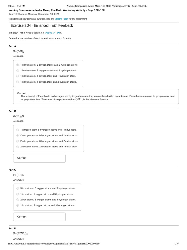 Naming Compounds, Molar Mass, The Mole Workshop Activity - Sept 12th ...