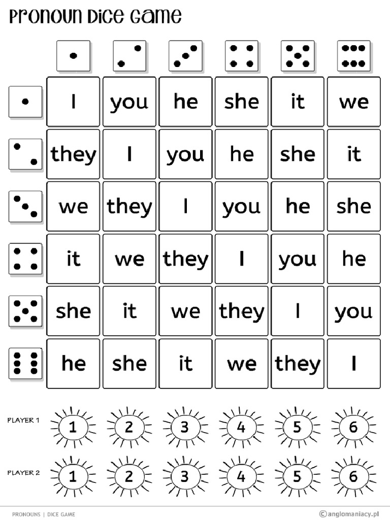 Grammar Games Pronouns Dice | PDF