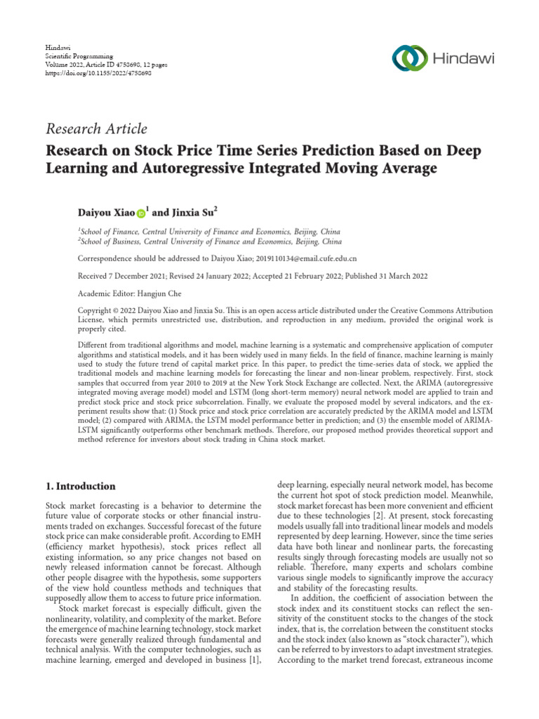 Stock Market Time Series Analysis Pdf Autoregressive Integrated Moving Average Forecasting