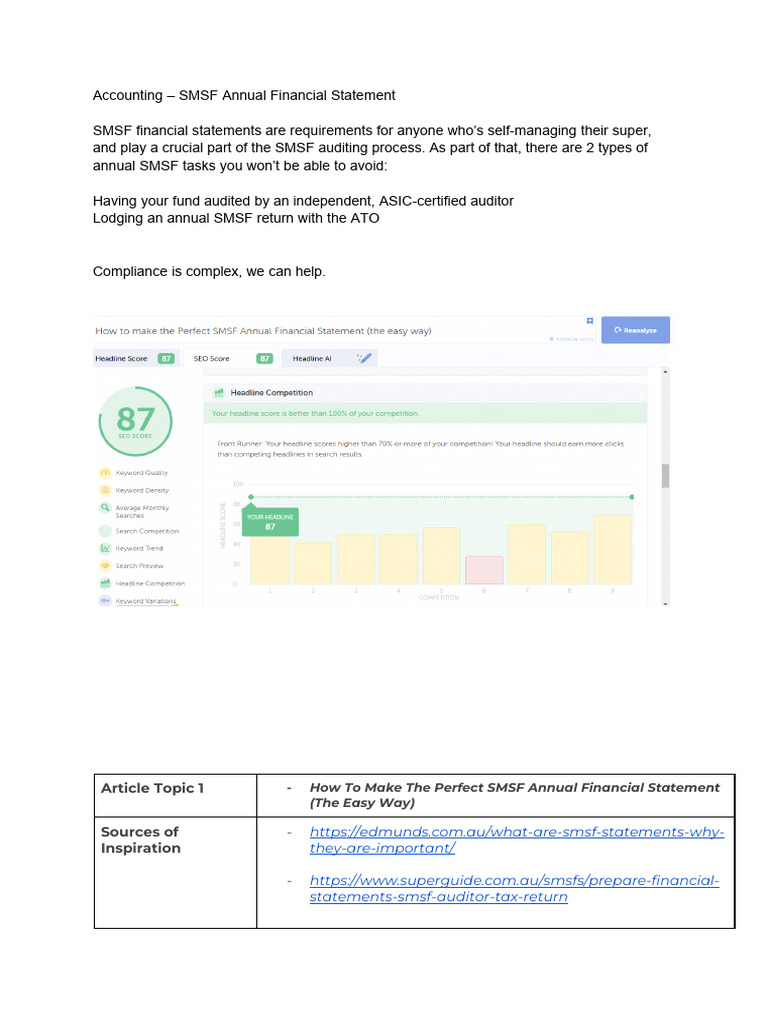 Accounting - SMSF Annual Financial Statement | PDF | Financial ...