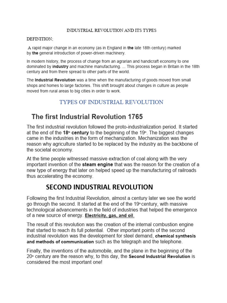 Industrial Revolution and Its Types | PDF | Industrial Revolution | Mechanization
