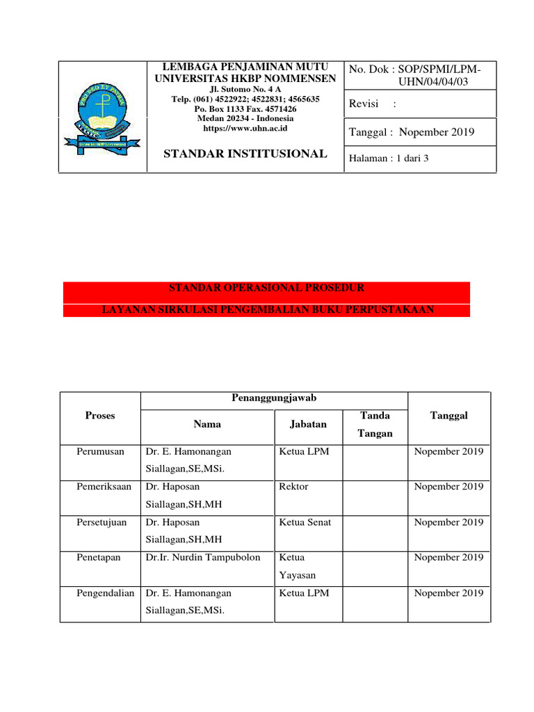 SOP Layanan Sirkulasi Pengembalian Buku Perpustakaan | PDF