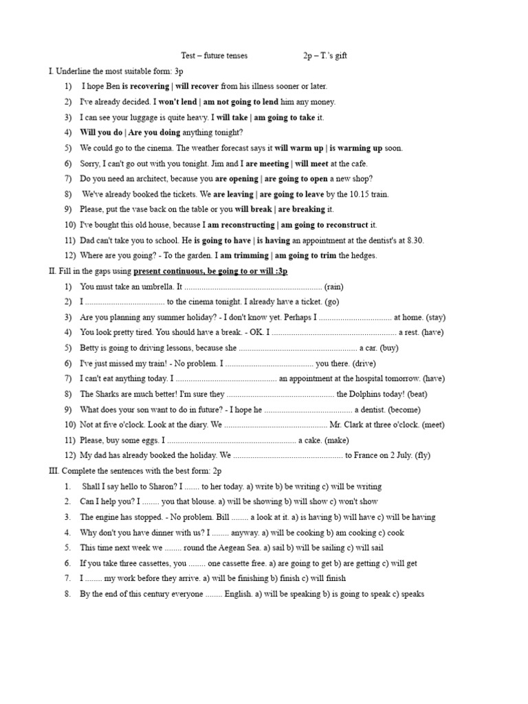 Test Future Tenses | PDF