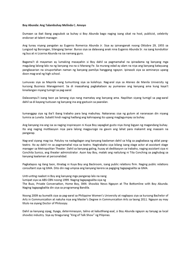 Ang Talambuhay Melinda Amoyo | PDF