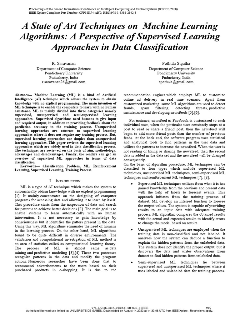 A State of Art Techniques On Machine Learning Algorithms A Perspective of Supervised Learning ...