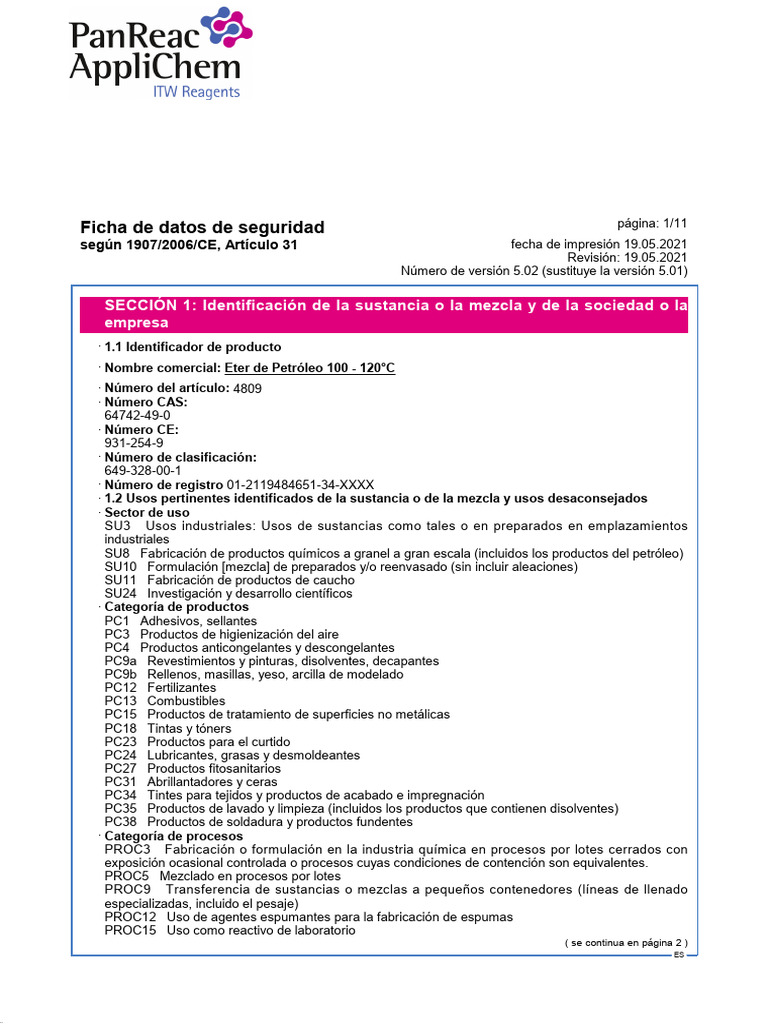 Ficha de Seguridad | PDF | Residuos | Agua
