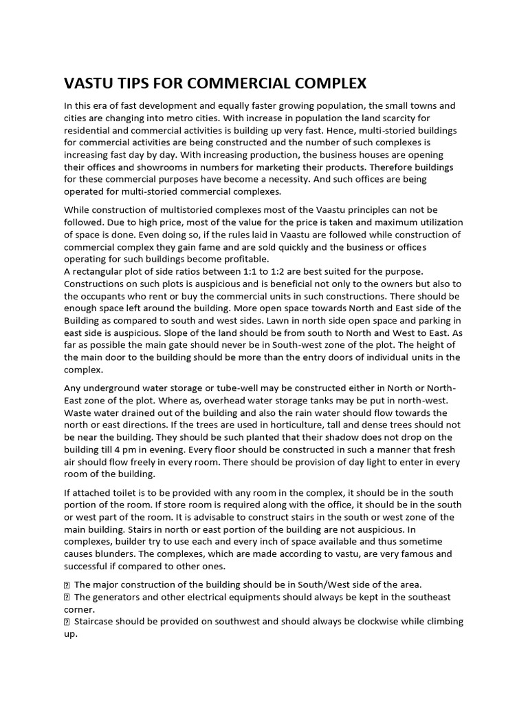 Vastu Tips For Commercial Complex | PDF