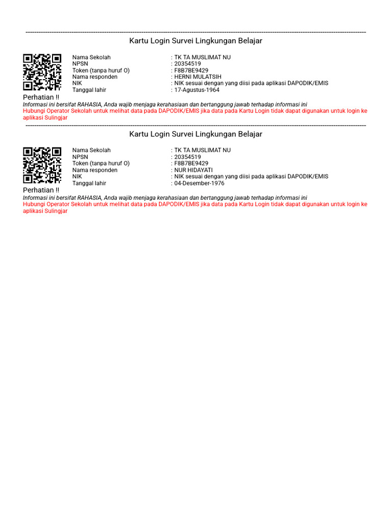 Kartu Login Semua | PDF