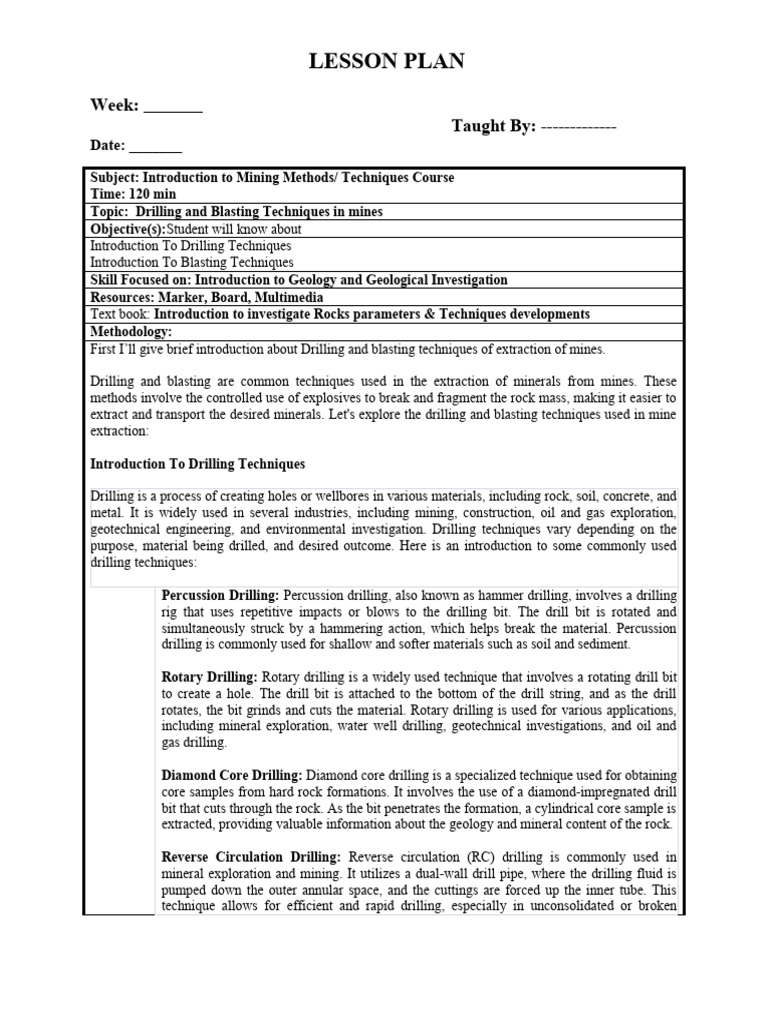 Drilling and Blasting Techniques in Mines | PDF | Mining | Drilling
